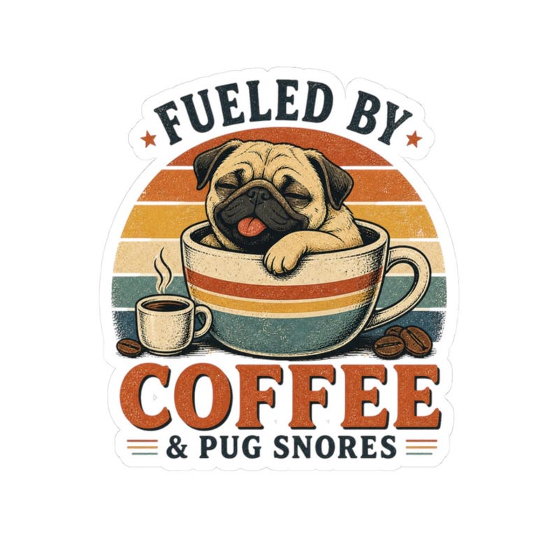 Cute Pug Coffee Sticker | Funny Pug Lover Vinyl Sticker | Aesthetic Dog ...