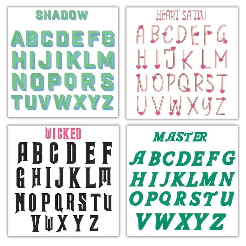 BX Embroidery Fonts Bundle, Machine Embroidery Alphabet Set, Monogram ...