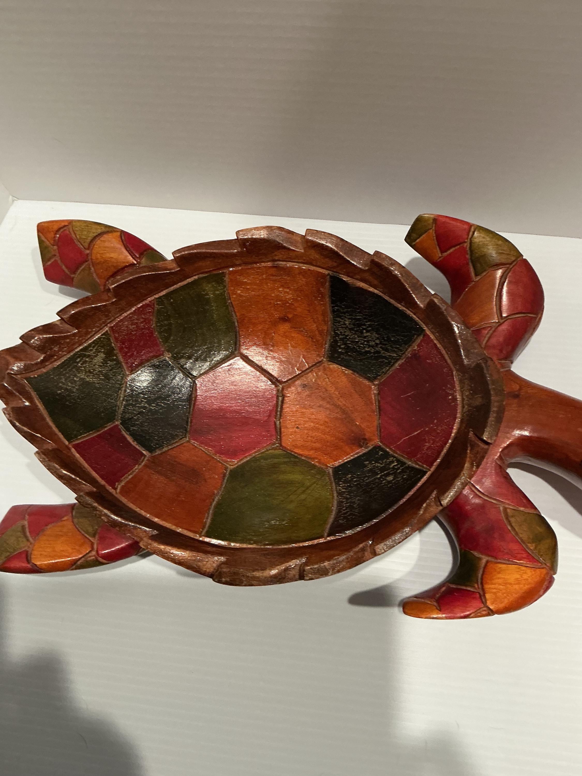 Hand Carved Wooden Turtle Bowl, Jamaica Souvenir 2016, Mosaic Shell ...