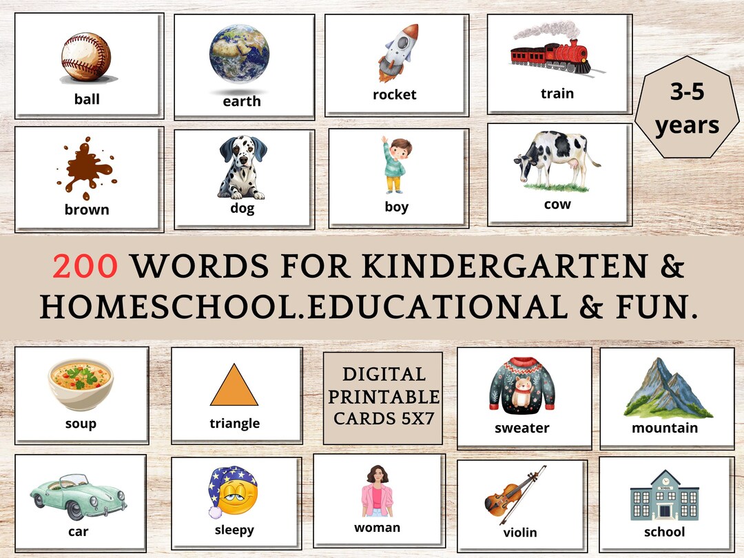 Preschool Flashcards Printable | 200 English Vocabulary Words (PDF) - Etsy