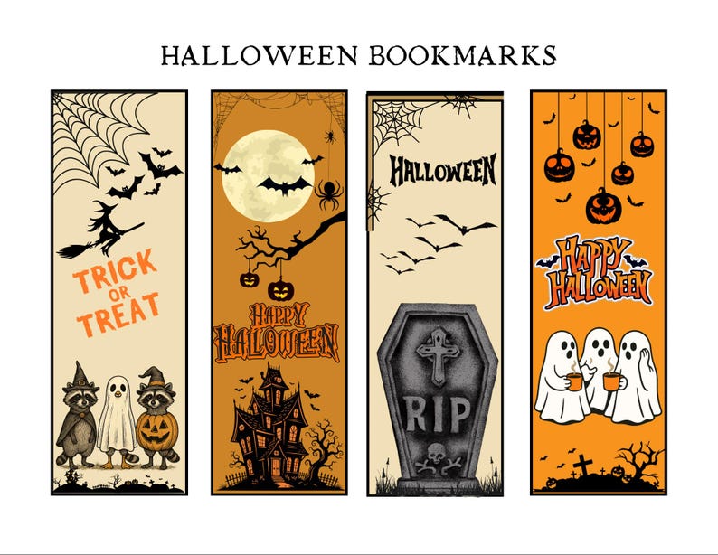 Spooky Halloween Bookmarks | Digital Download | Cute Witch, Pumpkin ...