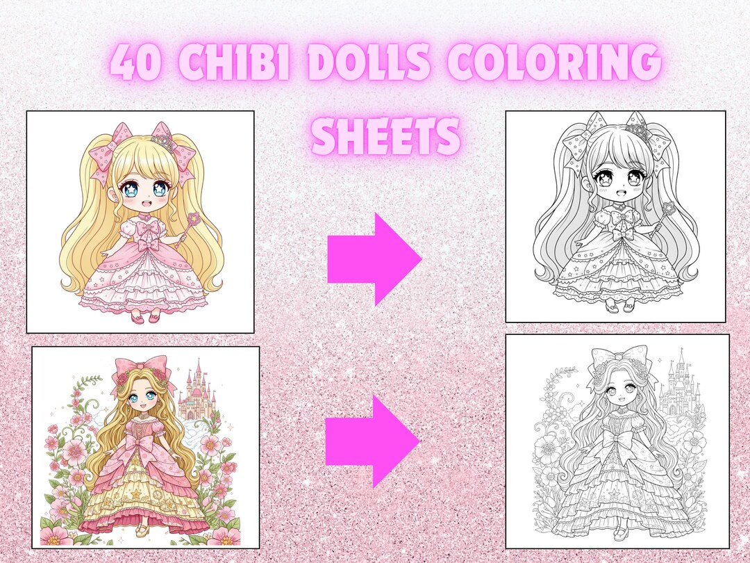 Chibi Girls Coloring Book | 40 Kawaii Princess Doll Pages (digital ...