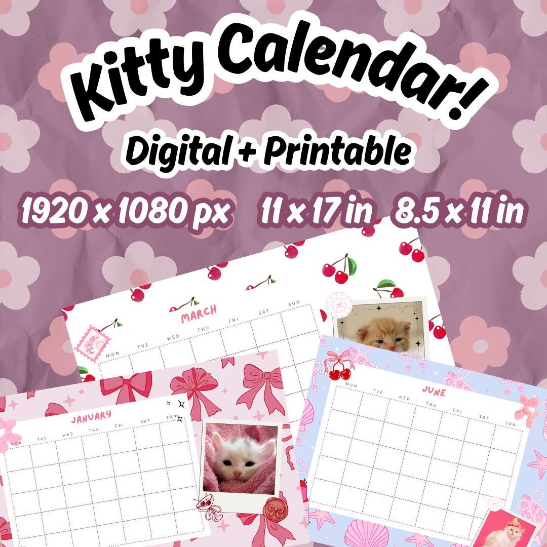 Cute Kitty Calendar | Printable & Digital Cat Lover Calendar | Adorable ...