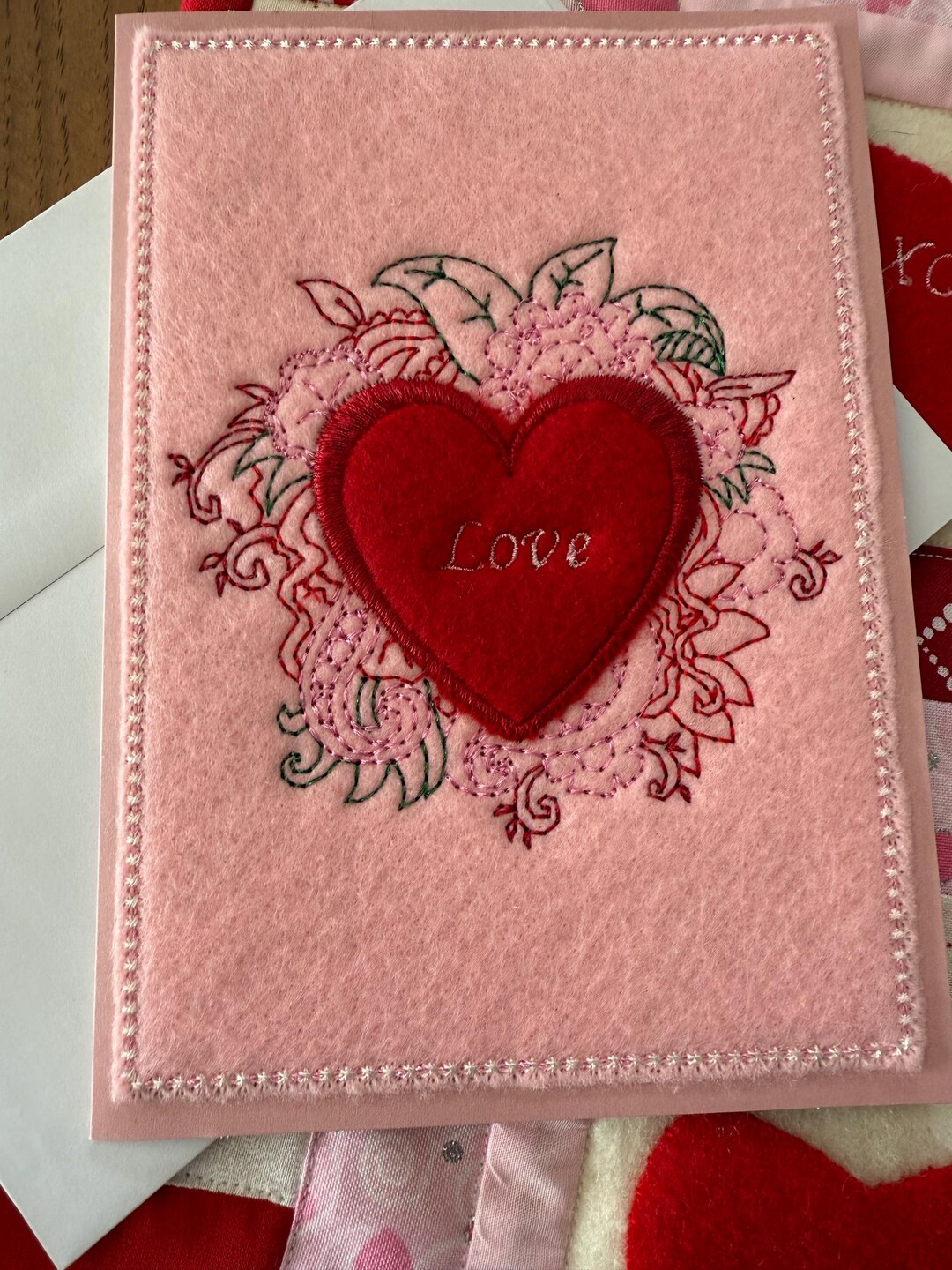 Machine Embroidered Valentine Hearts Card - Etsy