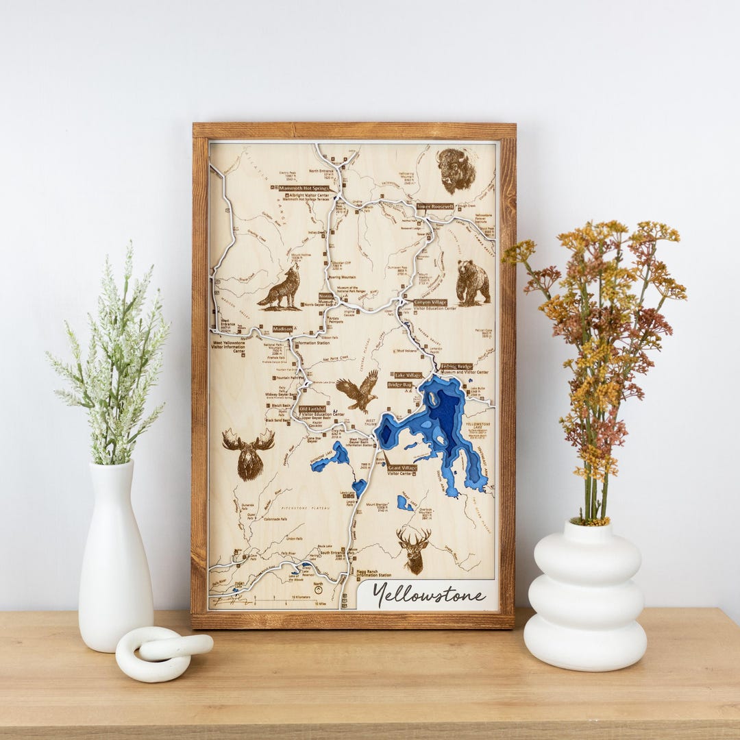 Yellowstone Topo Map Sign | Laser Engraved & Framed Wall Art - Etsy