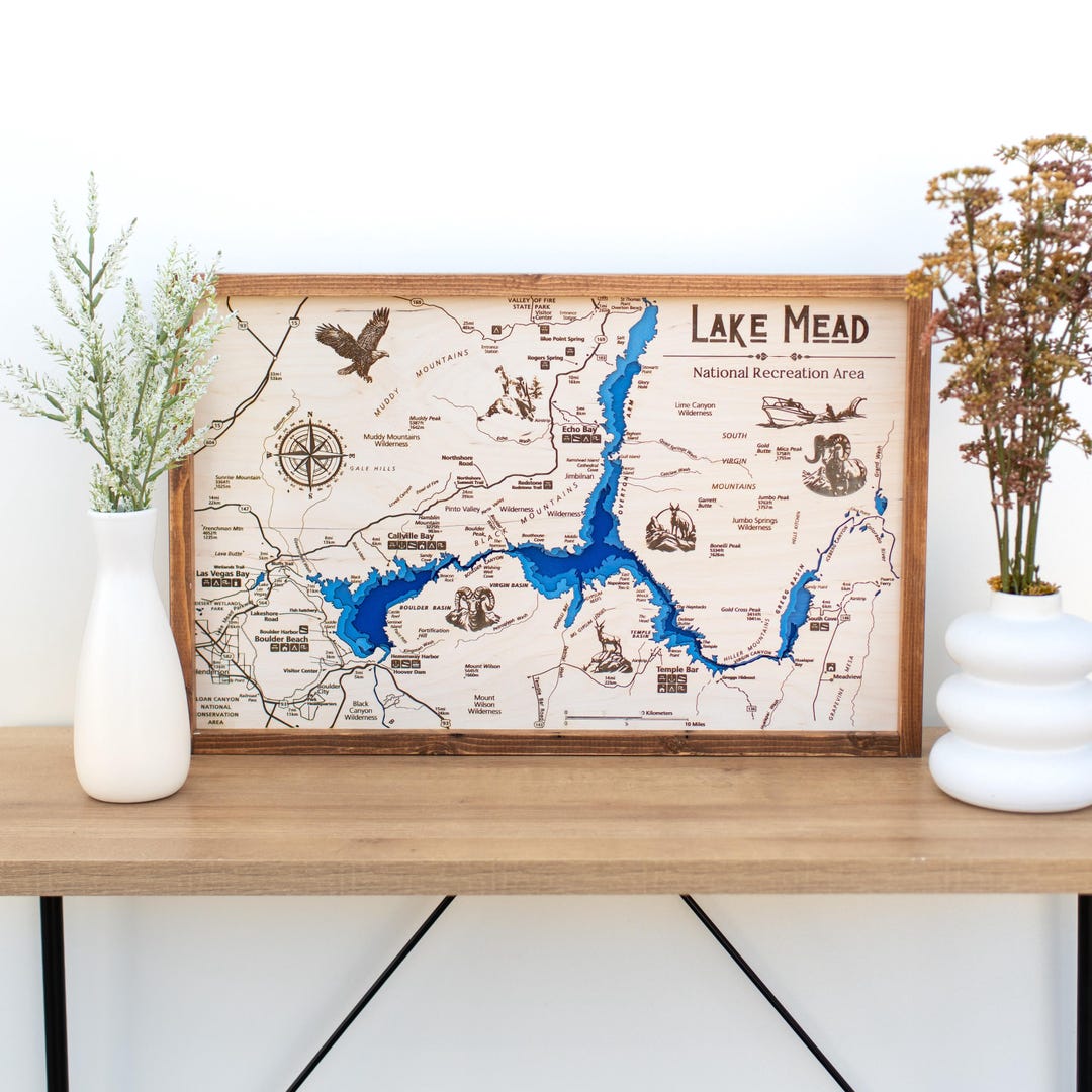 Lake Mead Topo Map Sign | Laser Engraved & Framed Wall Art - Etsy
