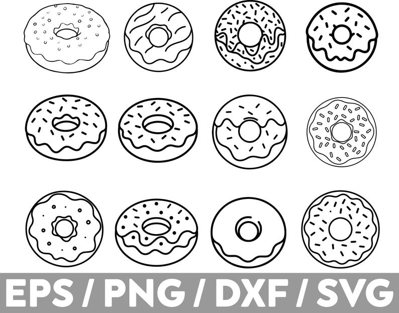 Donuts Outline Silhouette SVG | Doughnut Line Art Dessert Clipart PNG ...