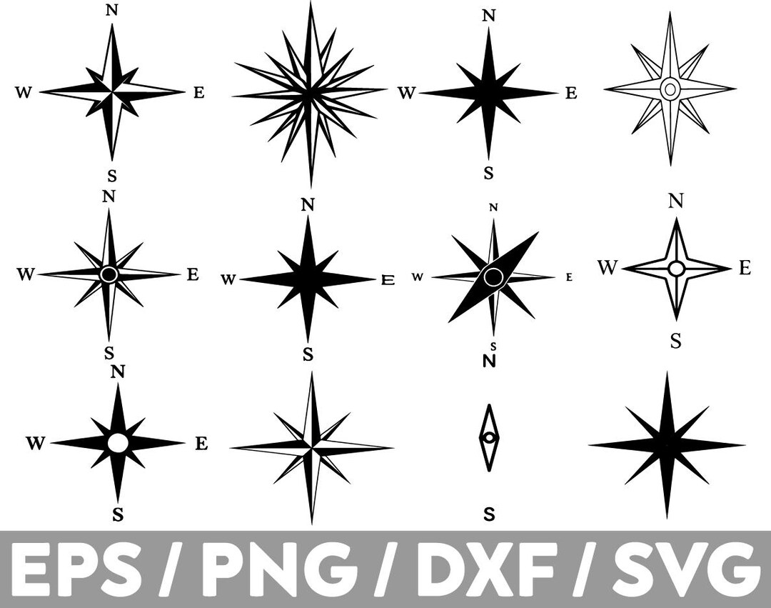 Navigation Compass Icon Set Silhouette Svg,dxf,png - Etsy