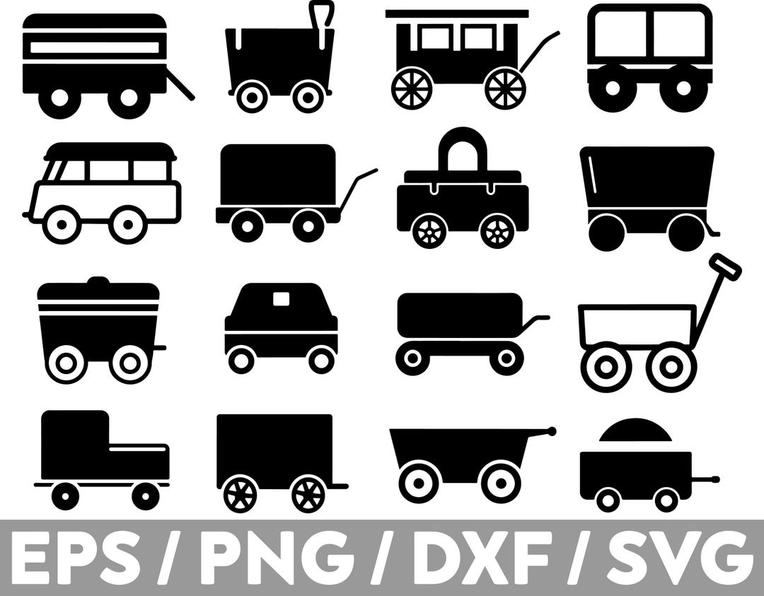 Wagon Silhouette Cut Files | Kid Wagon Clipart Set (svg, Dxf, Png, Eps ...