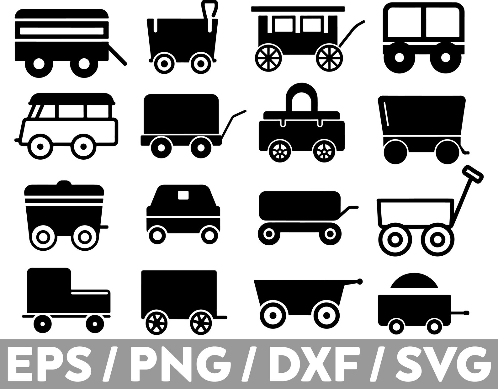 Wagon Silhouette Cut Files | Kid Wagon Clipart Set (svg, Dxf, Png, Eps ...