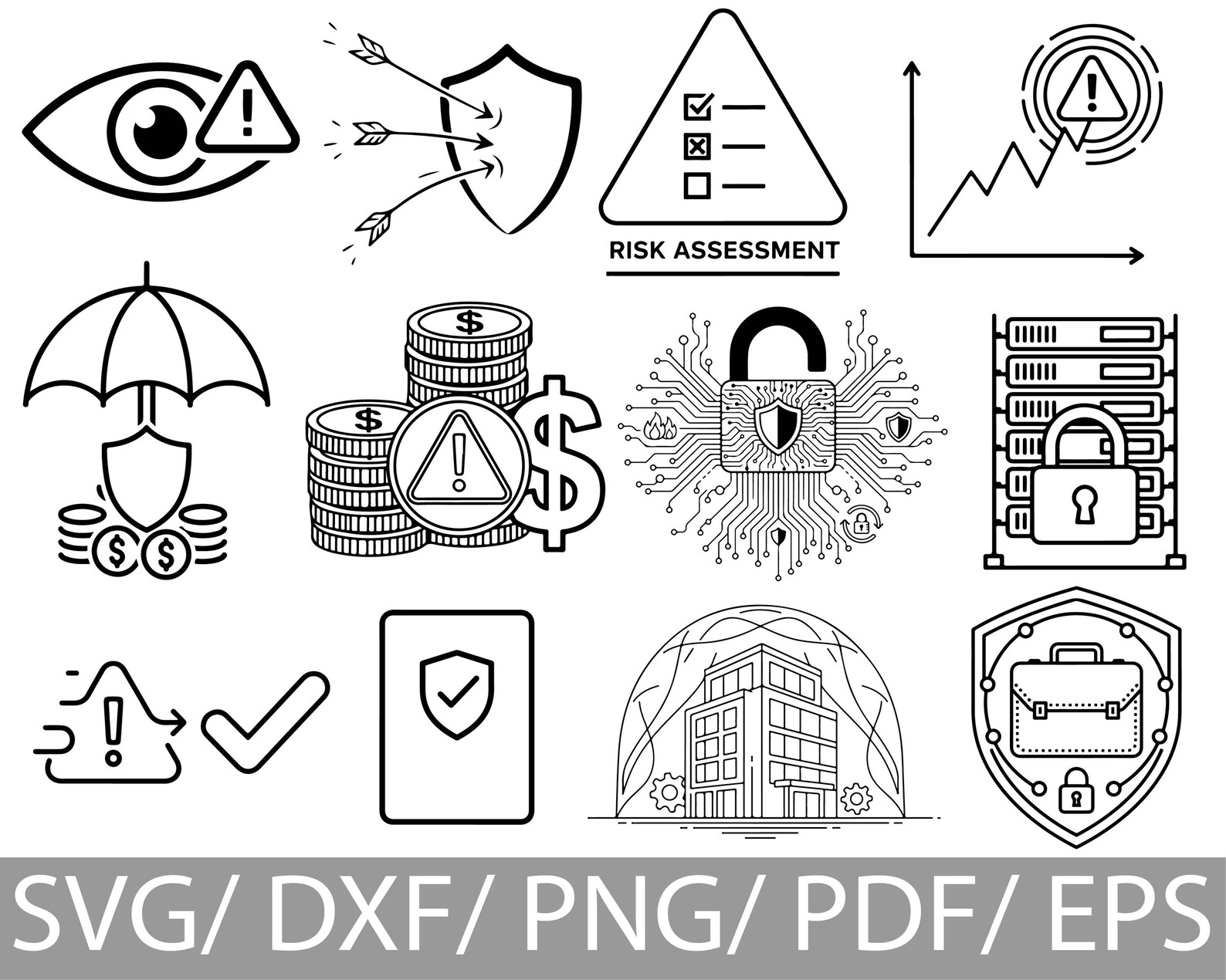 Risk Management Security Icons SVG Bundle | Cyber Safety Insurance ...