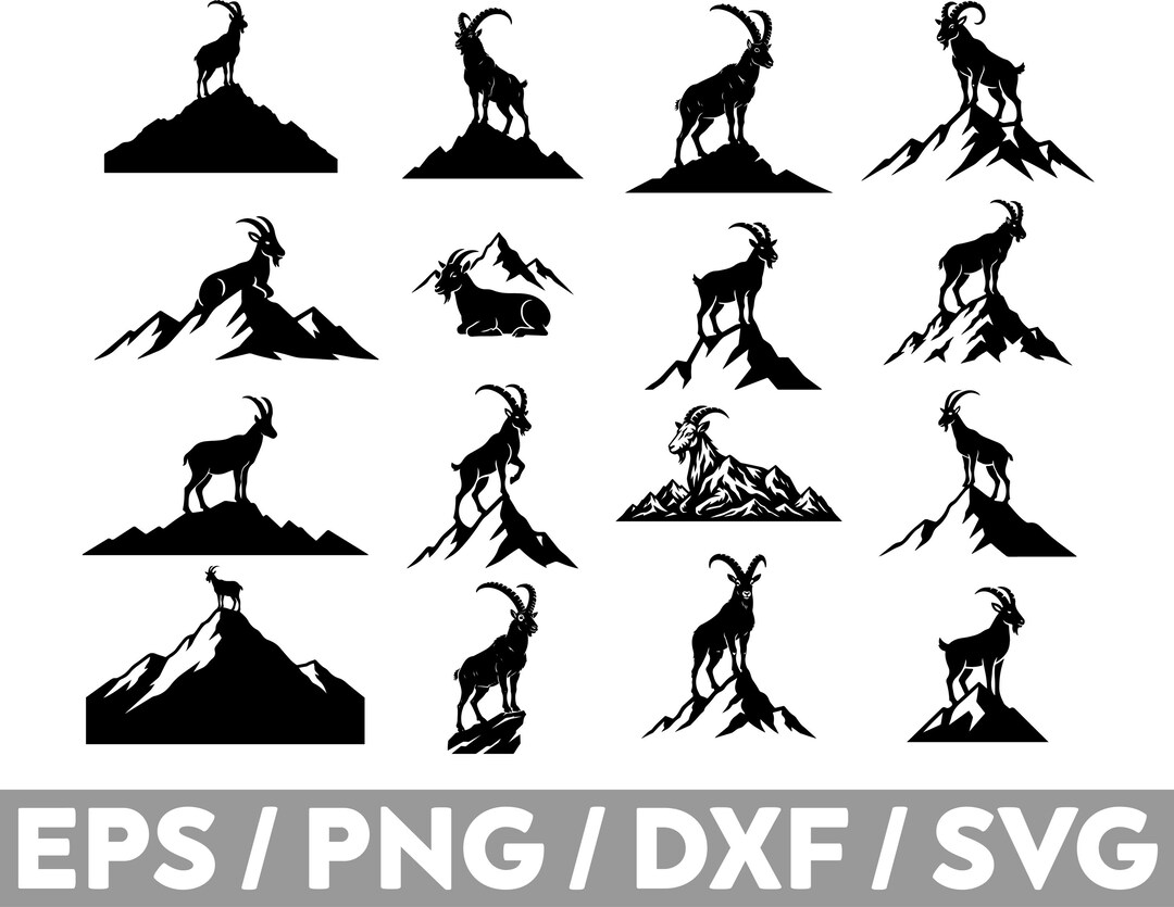 Mountain Goat SVG Bundle, Goat Dxf, Goat Png, Ibex Mountain Cut Files ...
