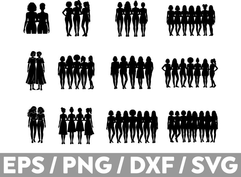Women Group Silhouette SVG Bundle, Female Friends Outline Cut Files - Etsy
