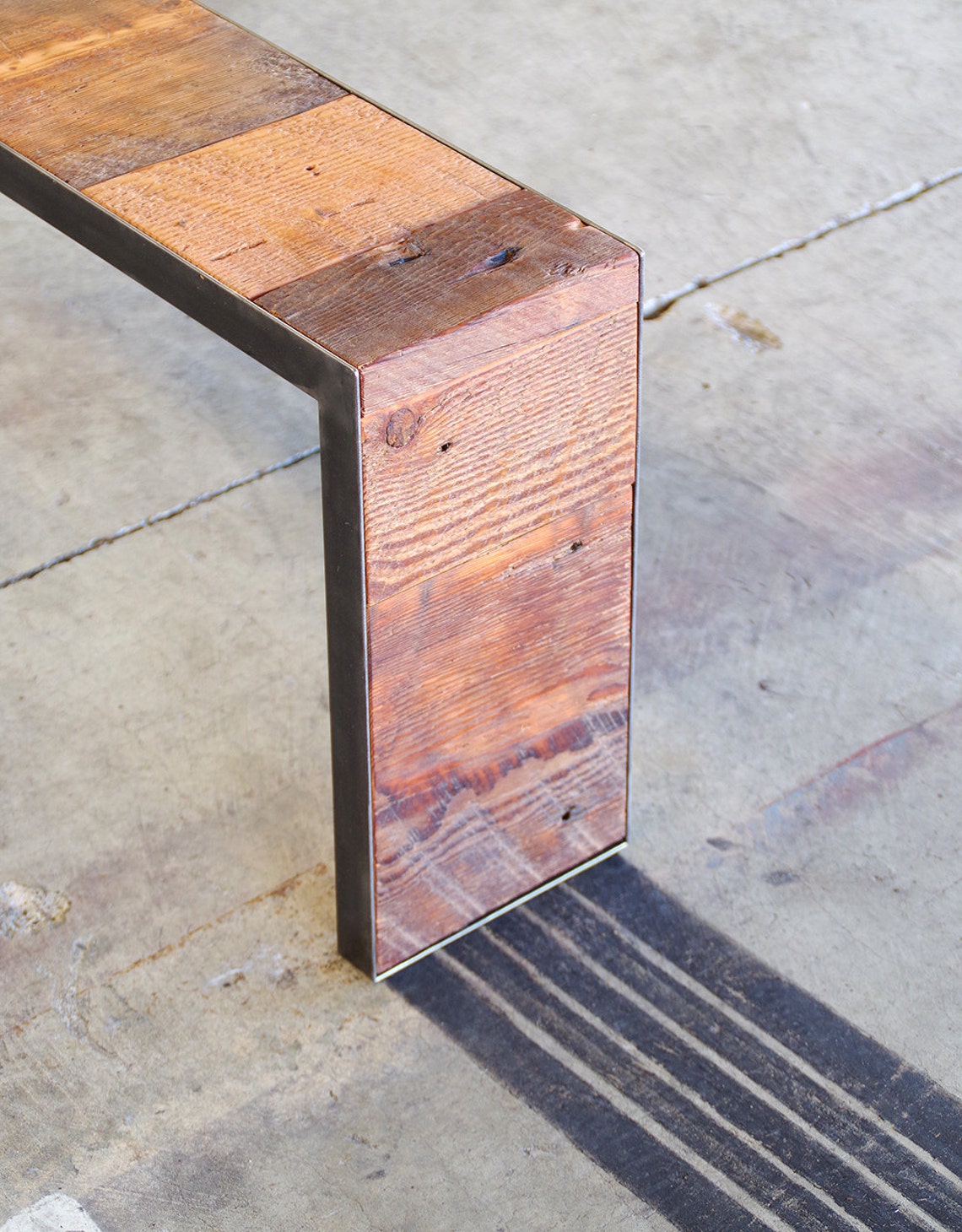 Reclaimed wood bench with metal frame modern industrial | Etsy
