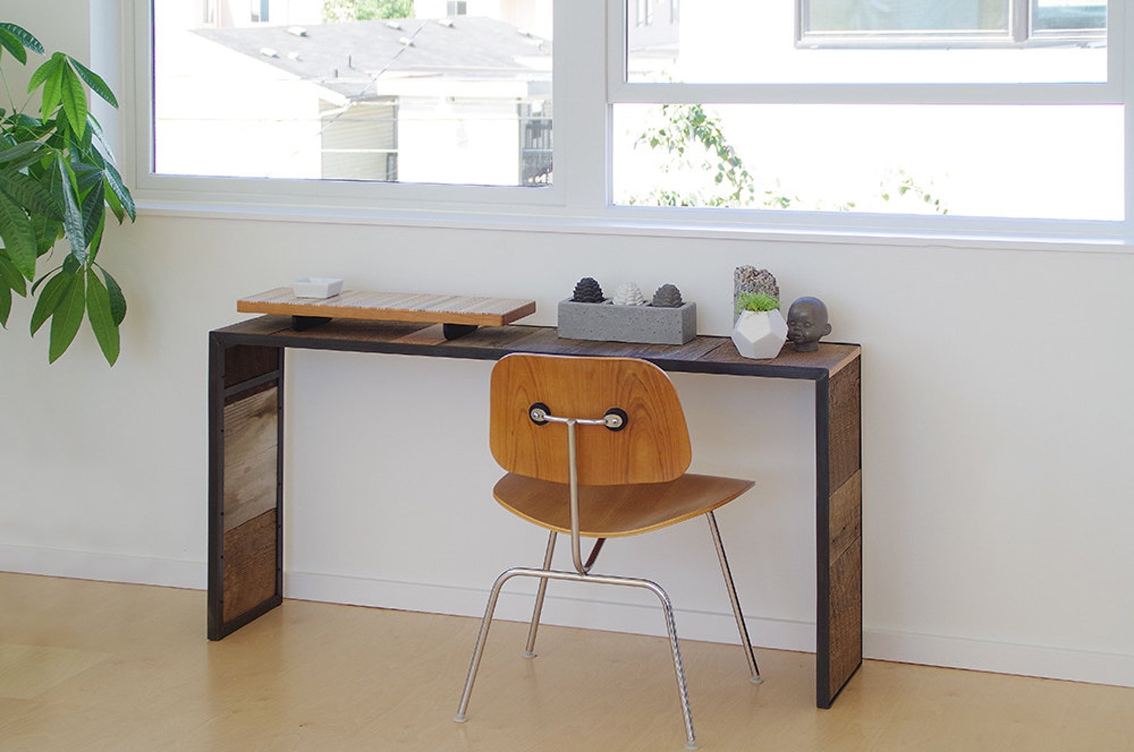 Reclaimed wood desk with metal frame modern industrial urban | Etsy
