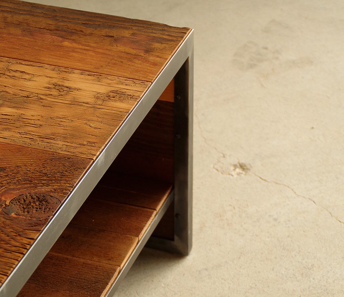 Reclaimed Coffee Table From Urban Salvage Old Growth Wood and Steel ...