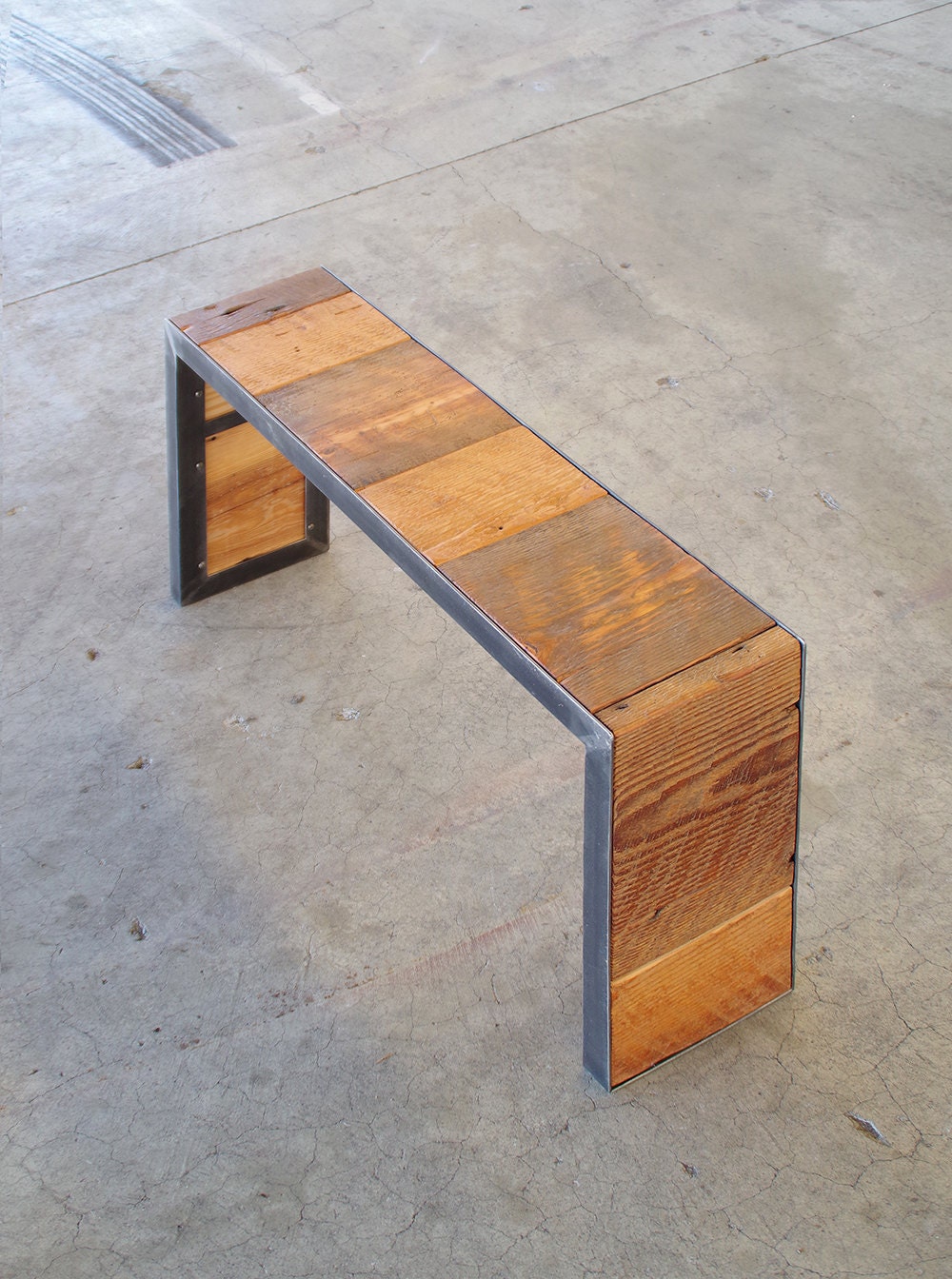 Reclaimed Wood Bench With Metal Frame - Modern Industrial Urban Wood ...