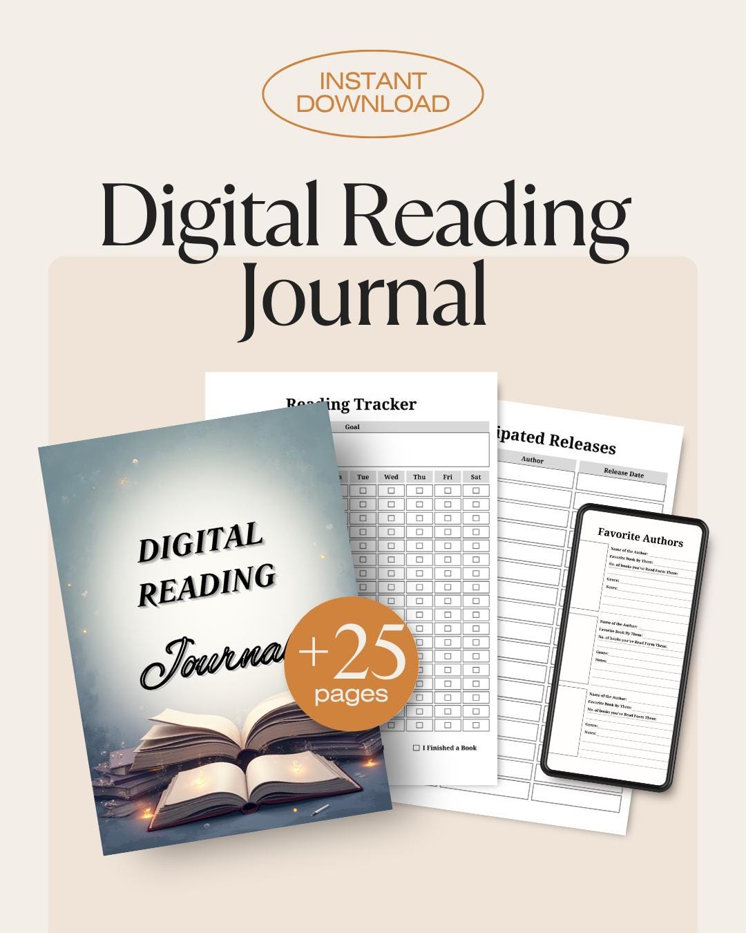 Digital Reading Journal | Printable Book Tracker & Review Planner (PDF ...