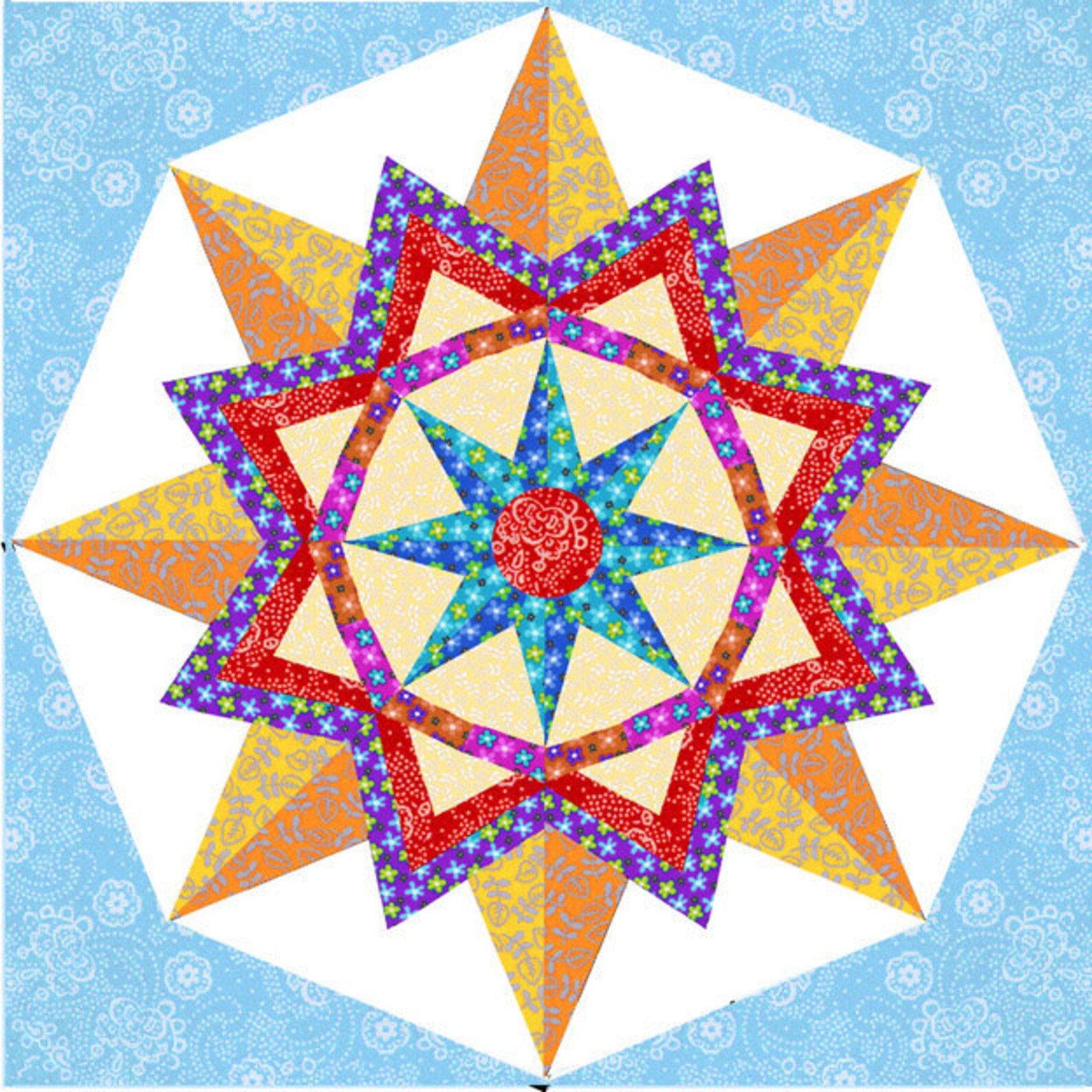 Sun Star Pieced Quilt Block Pattern PDF - Etsy