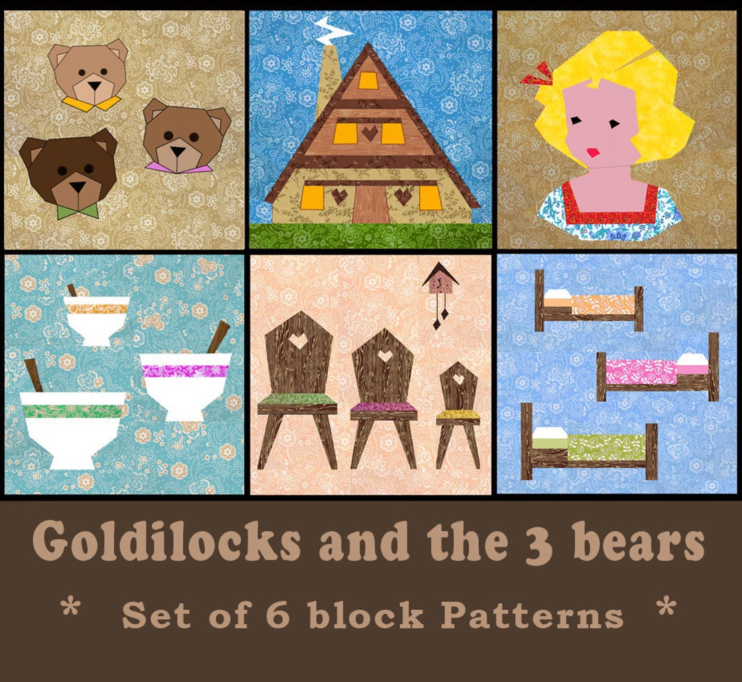 Goldilocks and the 3 Bears Set of 6 Paper Pieced Quilt Block Patterns ...