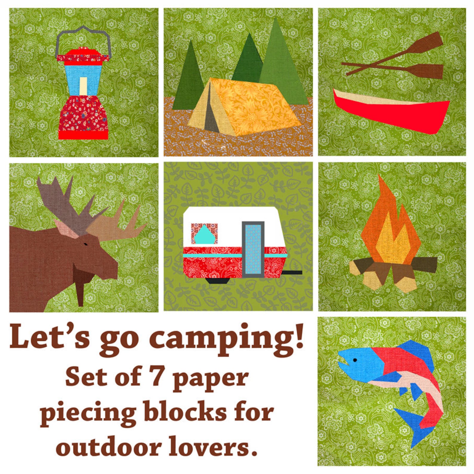 Let's Go Camping Quilt Block, Paper Pieced Quilt Pattern, PDF Pattern ...