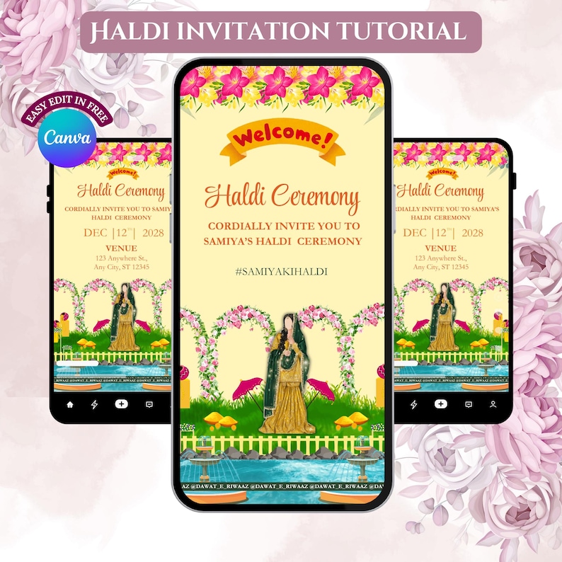 Editable Haldi Ceremony Invitation | Modern Indian Wedding Canva ...