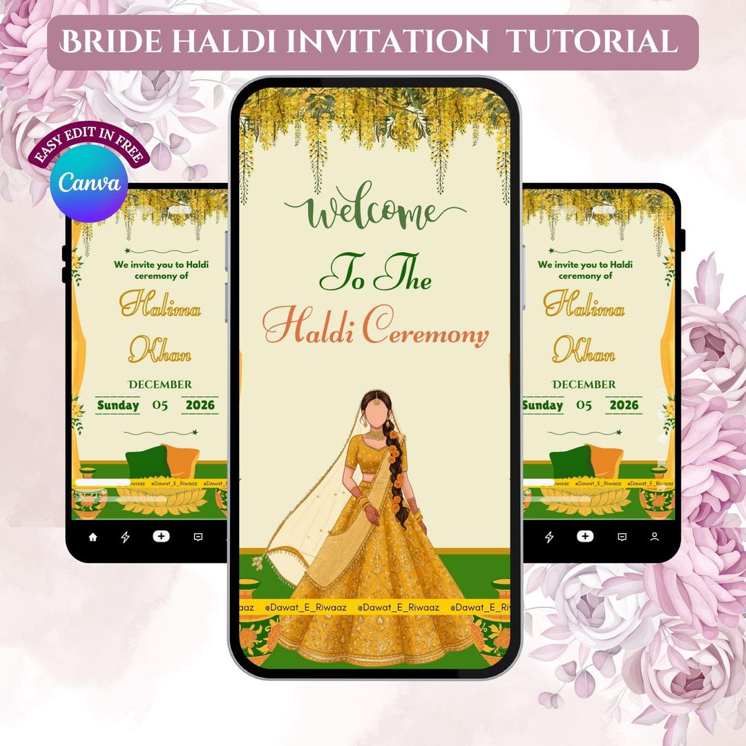 Editable Haldi Invitation | Modern Haldi Function Card | Printable ...