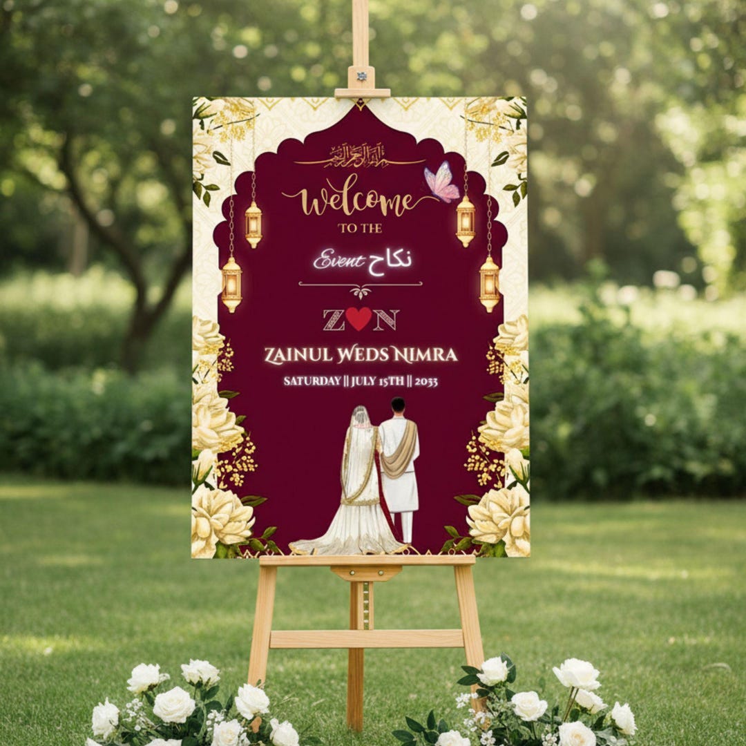 Editable Nikah Reception Welcome Sign | Islamic Wedding Welcome Board ...
