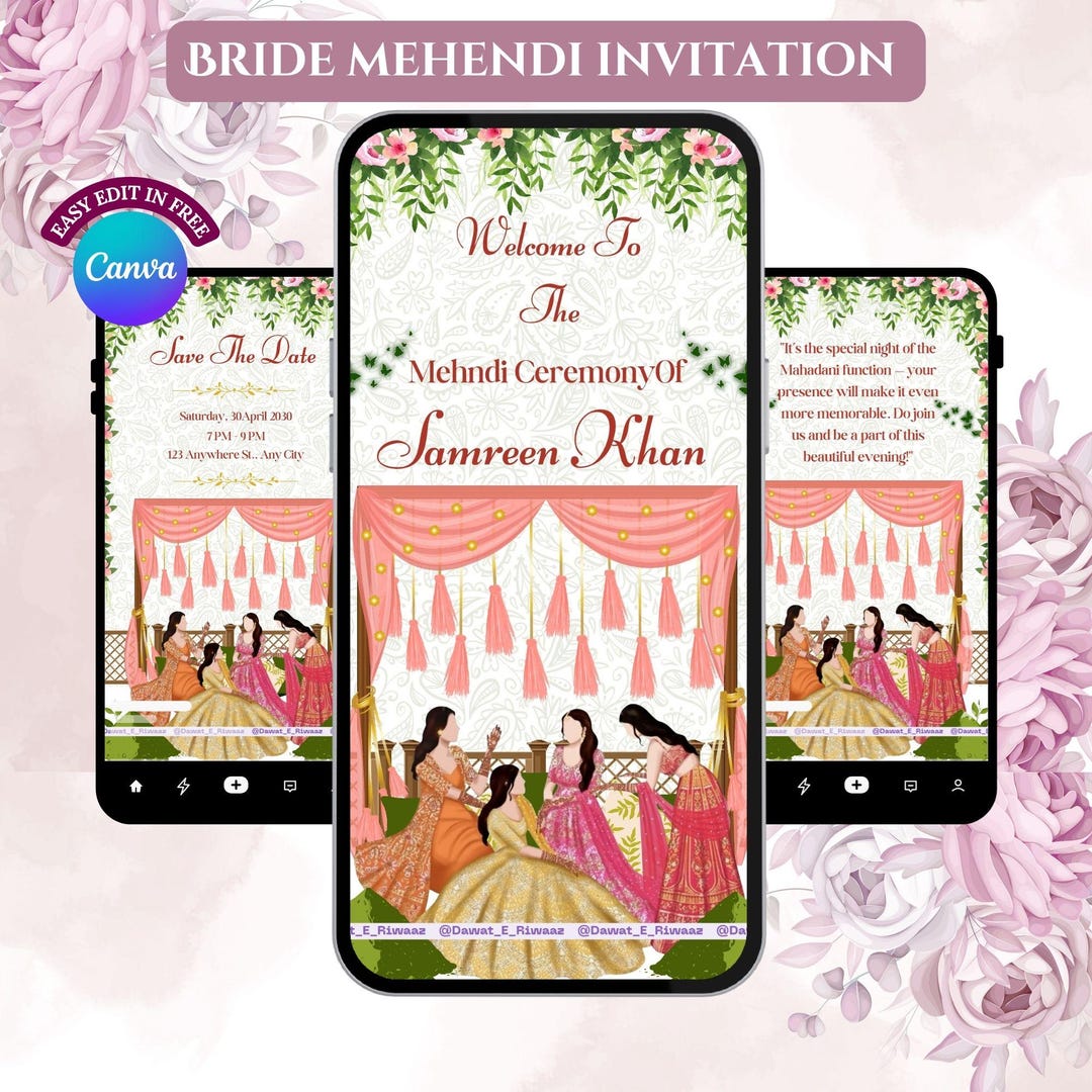 Editable Mehendi Sangeet Invitation | Modern Indian Wedding (canva ...