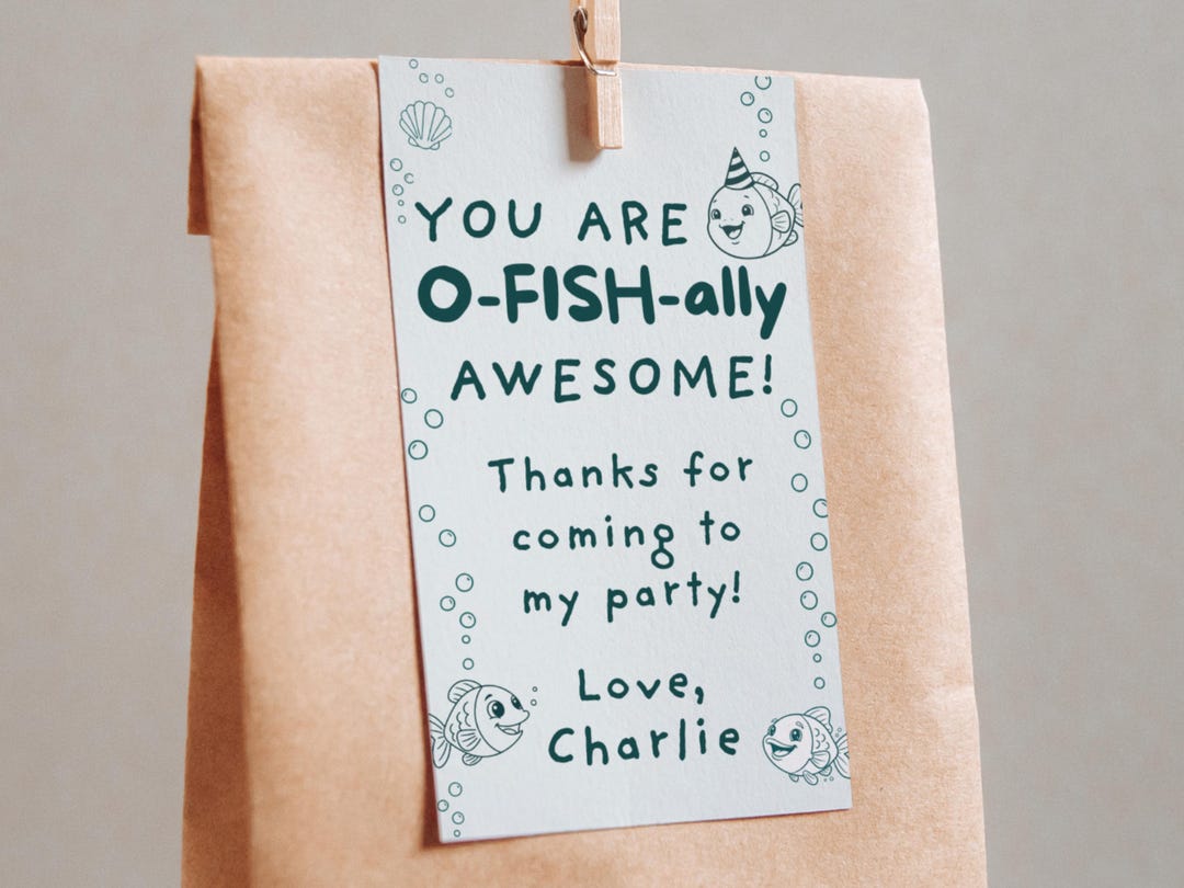 Ofishally One Thank You Tag Template, O-fish-ally Two Birthday Favor ...
