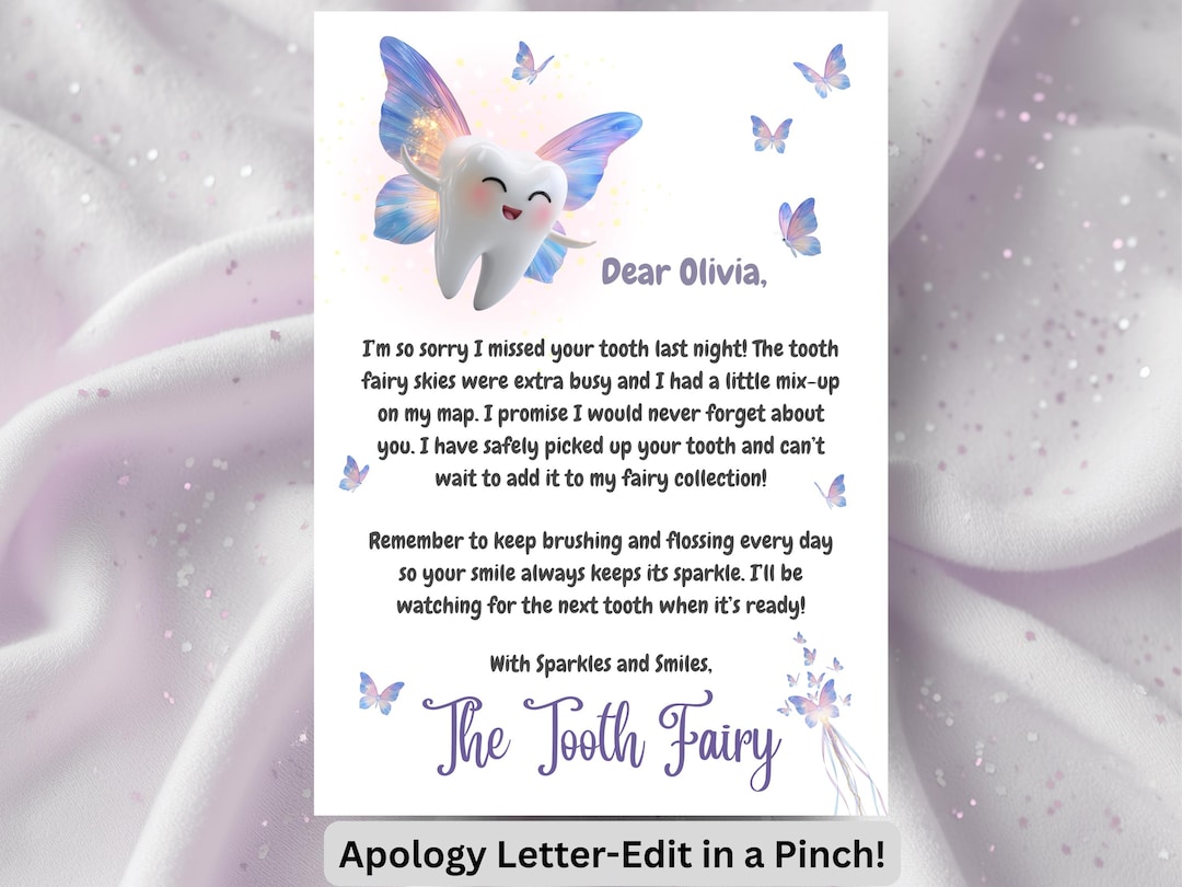 Tooth Fairy Apology Letter, Editable Note From Tooth Fairy, Printable ...