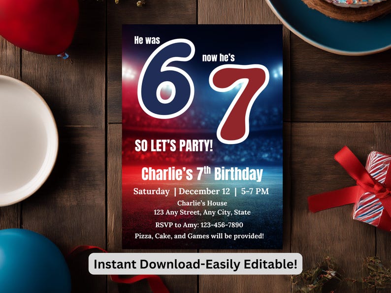 Six Seven Birthday Invitation Template, 6 7 Meme Boy's Birthday Invite ...
