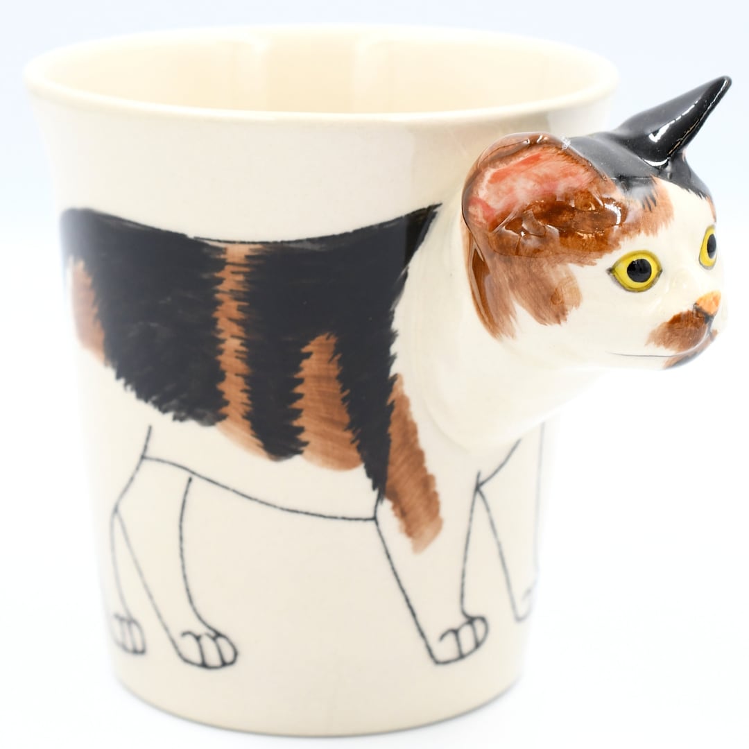 Calico Cat Mug Porcelain Handpainted 3D Animal Coffee Tea Hot - Etsy