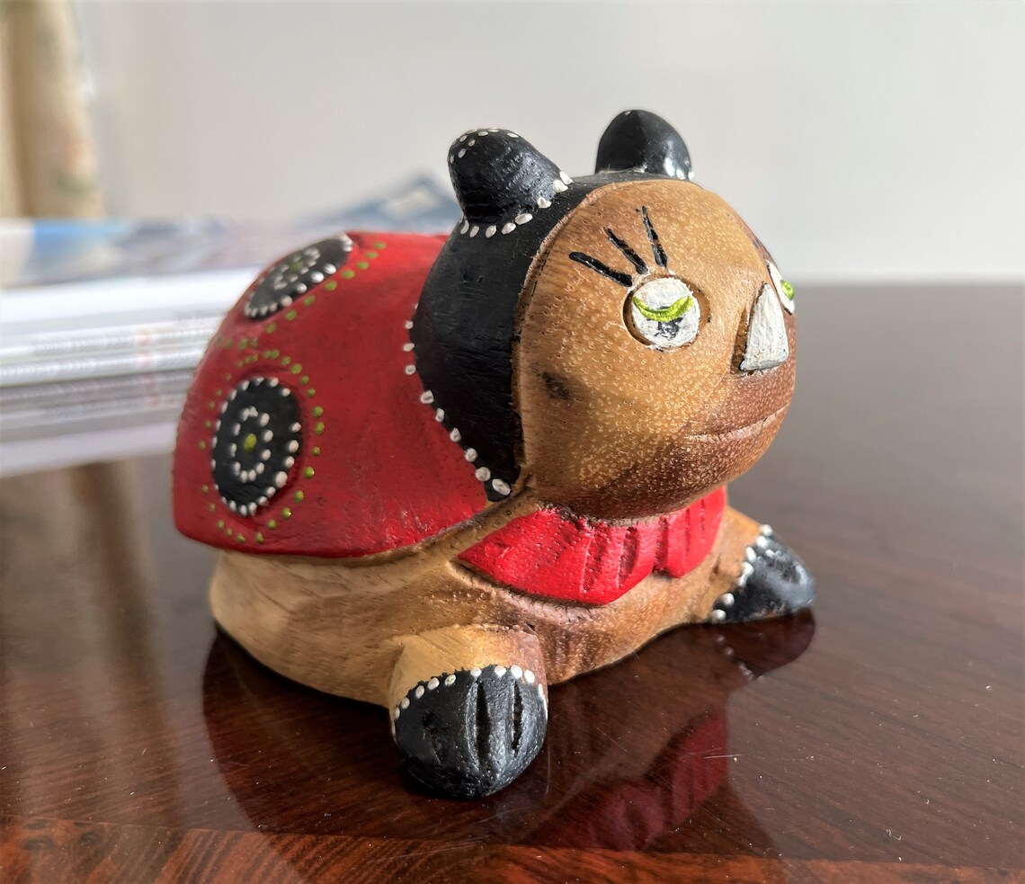 Wood Ladybug Figurine Hand Carved Painted Small Statue | Etsy