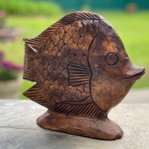 Large Wooden Fish Carved Wood Figurine Statue Sculpture Home Decor 10 ...