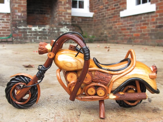 Wood Motorcycle Figurine Handmade Wooden Chopper Model Harley - Etsy