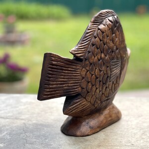Large Wooden Fish Carved Wood Figurine Statue Sculpture Home Decor 10 ...