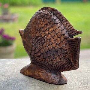 Large Wooden Fish Carved Wood Figurine Statue Sculpture Home Decor 10 ...