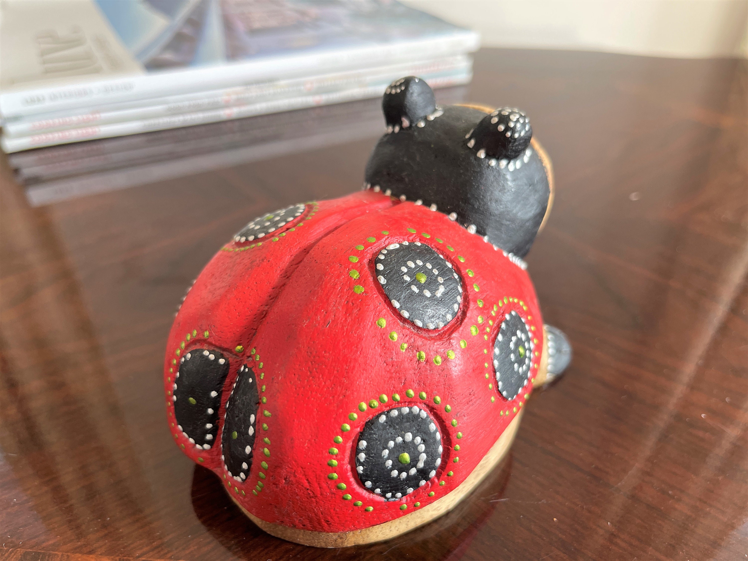 Wood Ladybug Figurine Hand Carved Painted Small Statue | Etsy