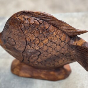 Large Wooden Fish Carved Wood Figurine Statue Sculpture Home Decor 10 ...