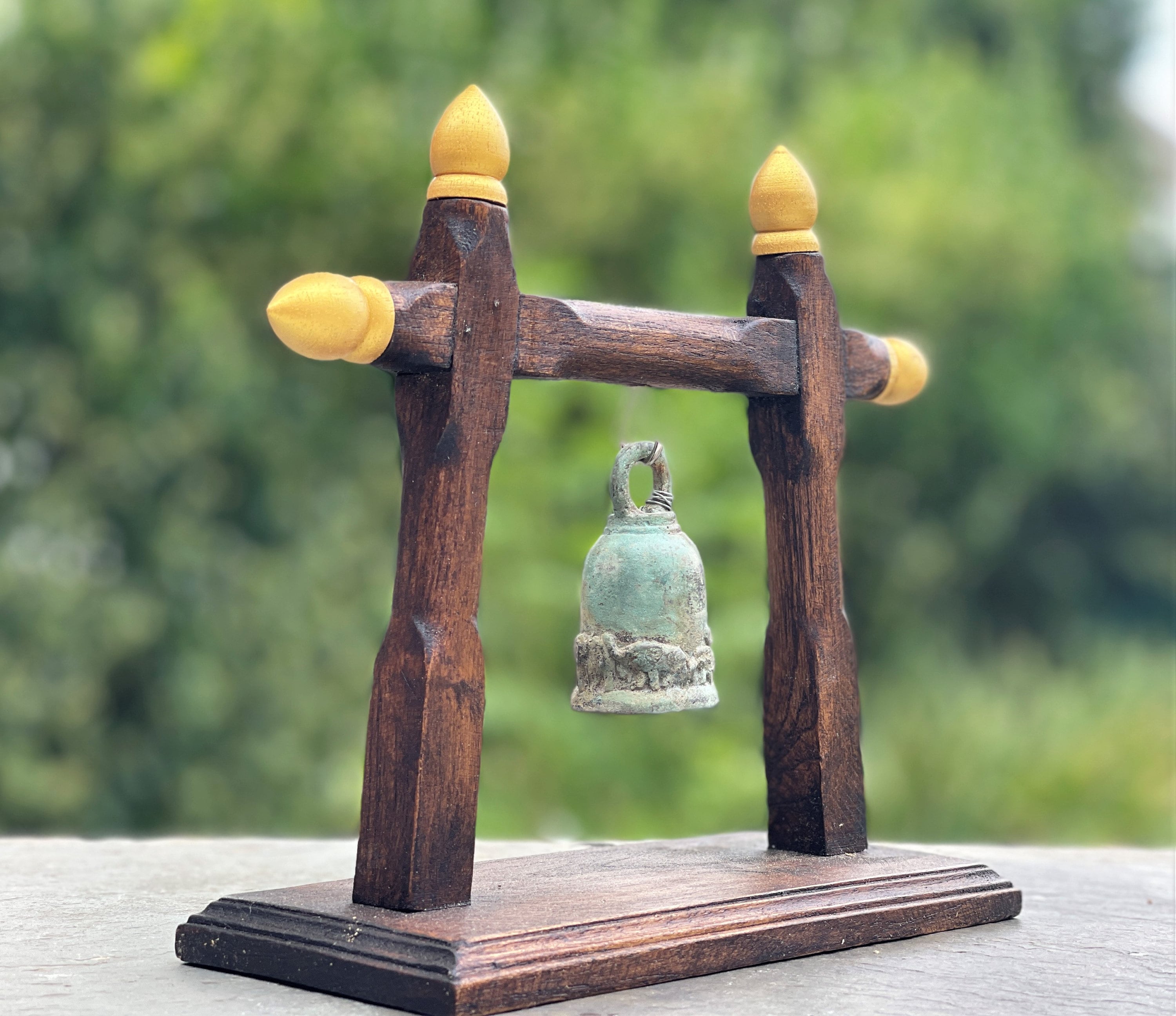 Small Antique Bronze Temple Bell Hanging with Wood Stand Thai | Etsy