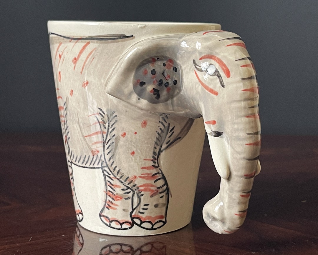 White Elephant Coffee Mug Porcelain Handpainted 3D Animal Shaped Hot ...