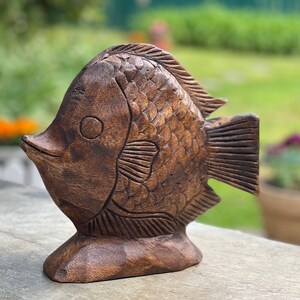 Large Wooden Fish Carved Wood Figurine Statue Sculpture Home Decor 10 ...