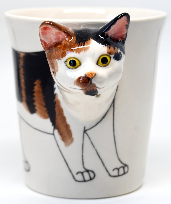 Calico Cat Mug Porcelain Handpainted 3D Animal Coffee Tea Hot - Etsy
