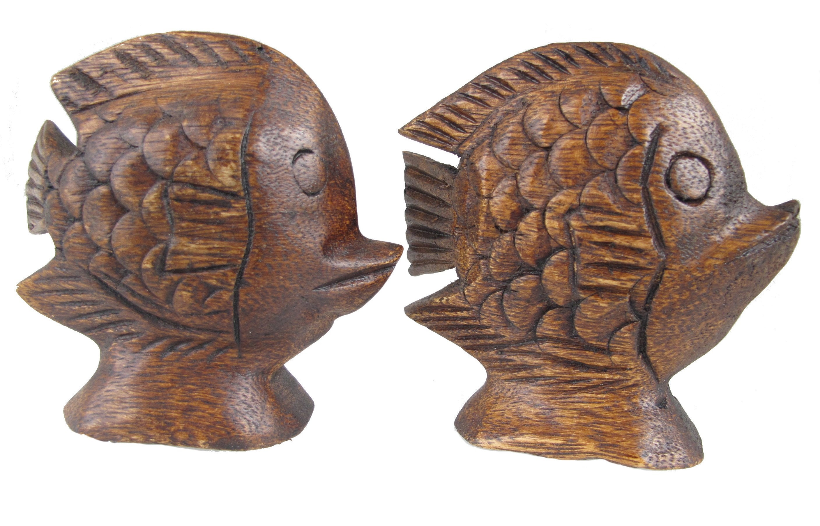 Wood Carved Fish Pair Set of 2 Small Figurines Home Decor | Etsy