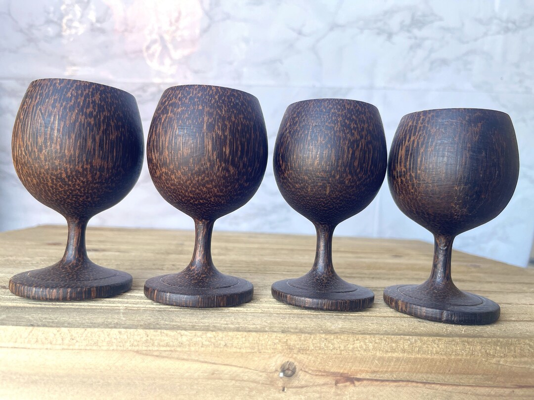 Small Wooden Wine Goblet Set of 4 Handmade Palm Wood Drinking Glass 4 ...