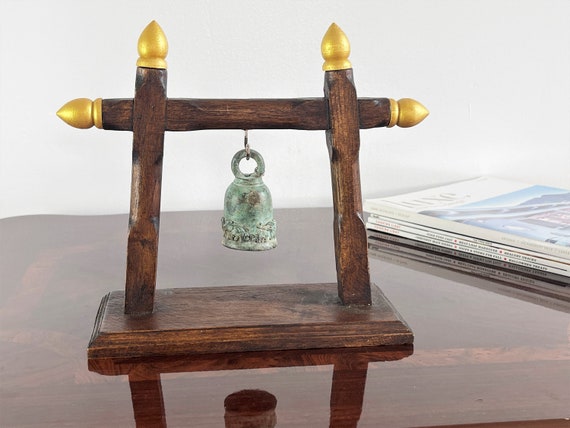 Small Antique Bronze Temple Bell Hanging With Wood Stand Thai - Etsy