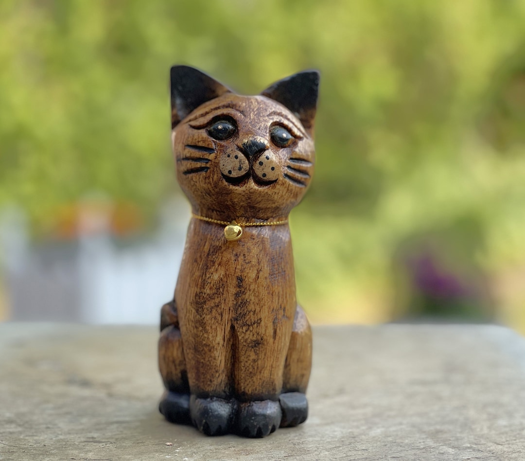 Hand Carved Wood Cat Figurine Decor for Home 5" - Etsy