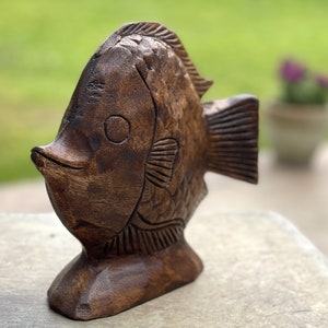 Large Wooden Fish Carved Wood Figurine Statue Sculpture Home Decor 10 ...