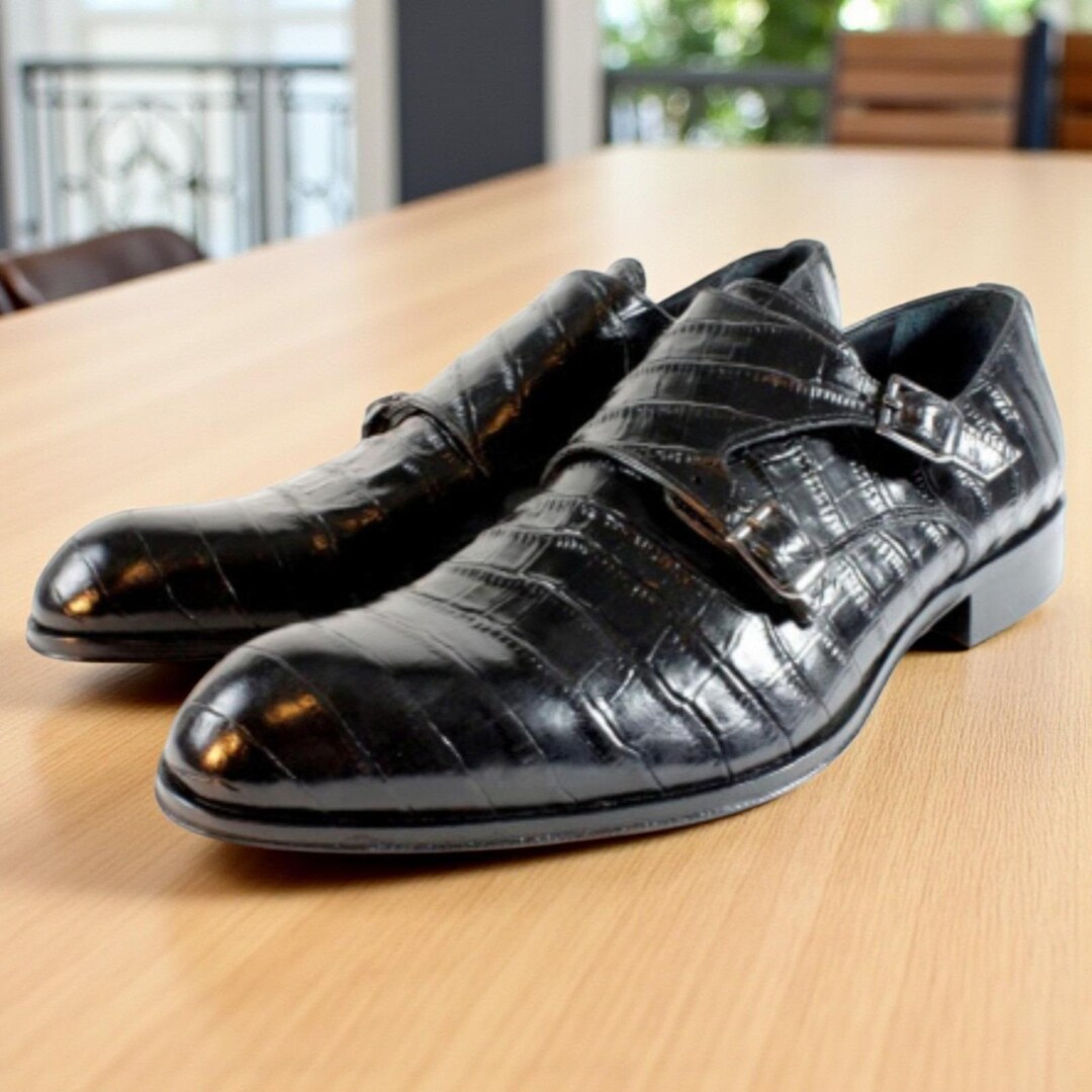 Ivan Troy Iba Black Double Monk Strap Crocodile Printed Mens Shoes - Etsy